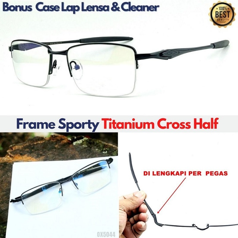 Jual Frame Kacamata Pria Sporty FULL Aloy Titanium Cross HALF Frame Lensa Normal Minus Baca ...