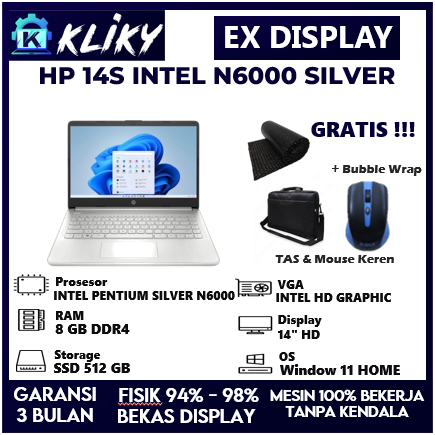 Jual Laptop HP 14s Intel Pentium Silver N6000 8Gb 512Gb SSD Silver ...