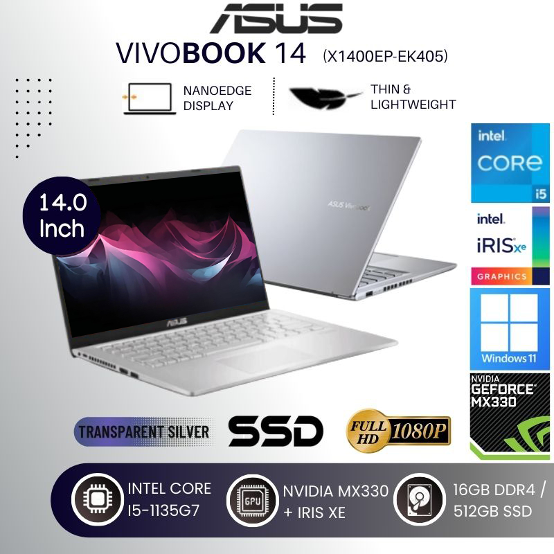 Jual Laptop Gaming Asus Vivobook X1400ep-Ek405 i5-1135G7 Ram 16gb Ssd 512gb Nvidia Mx330 2gb 14 ...