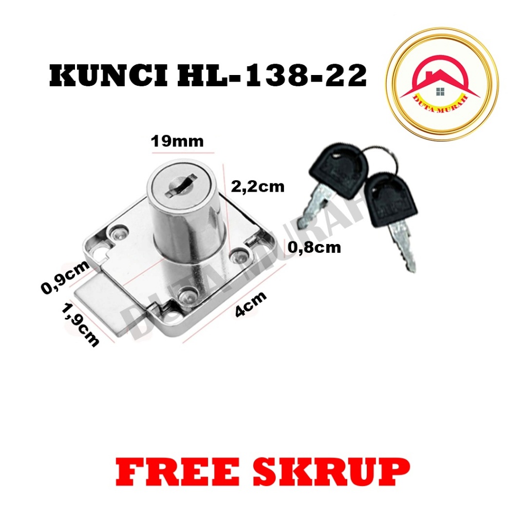 Jual Kunci Loker Lemari Huben / Laci HL 138 22 mm Camlock Besi Plat... Free Skrup | Shopee Indonesia