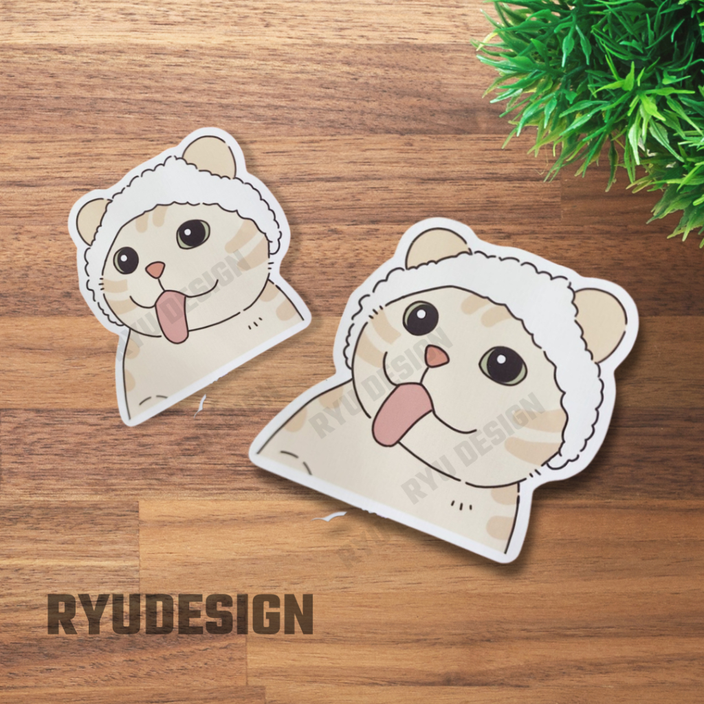Jual Orange Cat Sticker Kucing Oren Oyen Melet Lucu Kupluk Putih ...