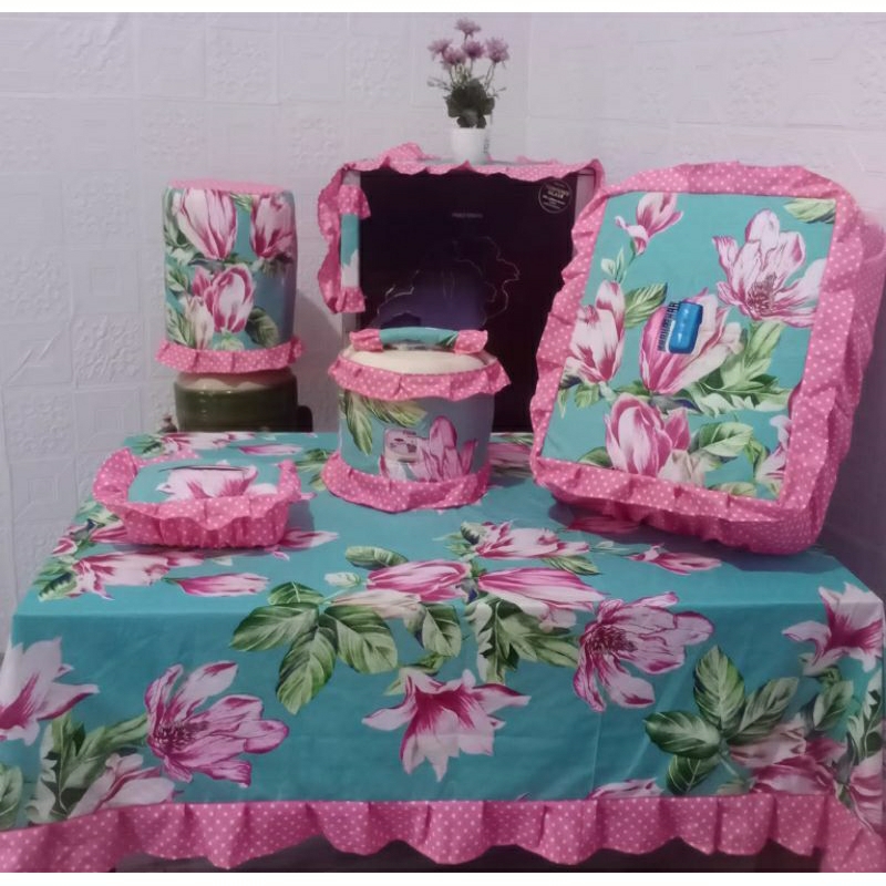 Jual kitchen set cover/taplak meja makan set motif bunga | Shopee Indonesia
