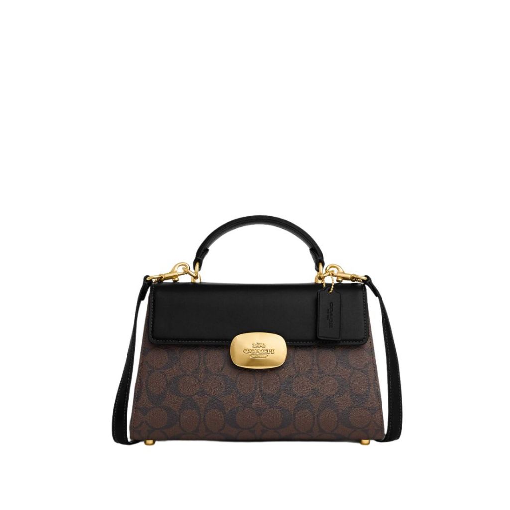 Jual COACH Eliza Top Handle In Signature Canvas Brown Black | Shopee ...