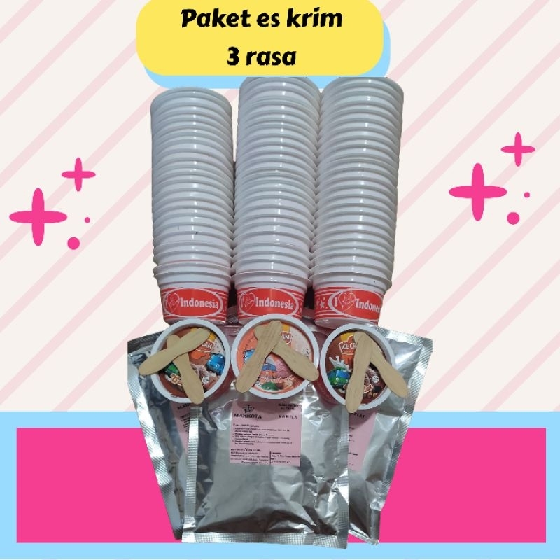 Jual Paket Hemat 3 Rasa Bubuk Es Krim 70ml (3bubuk+cup+tutup+sendok ...