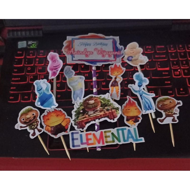 Jual cake topper hiasan kue elemental api air bisa request nama ucapan ...