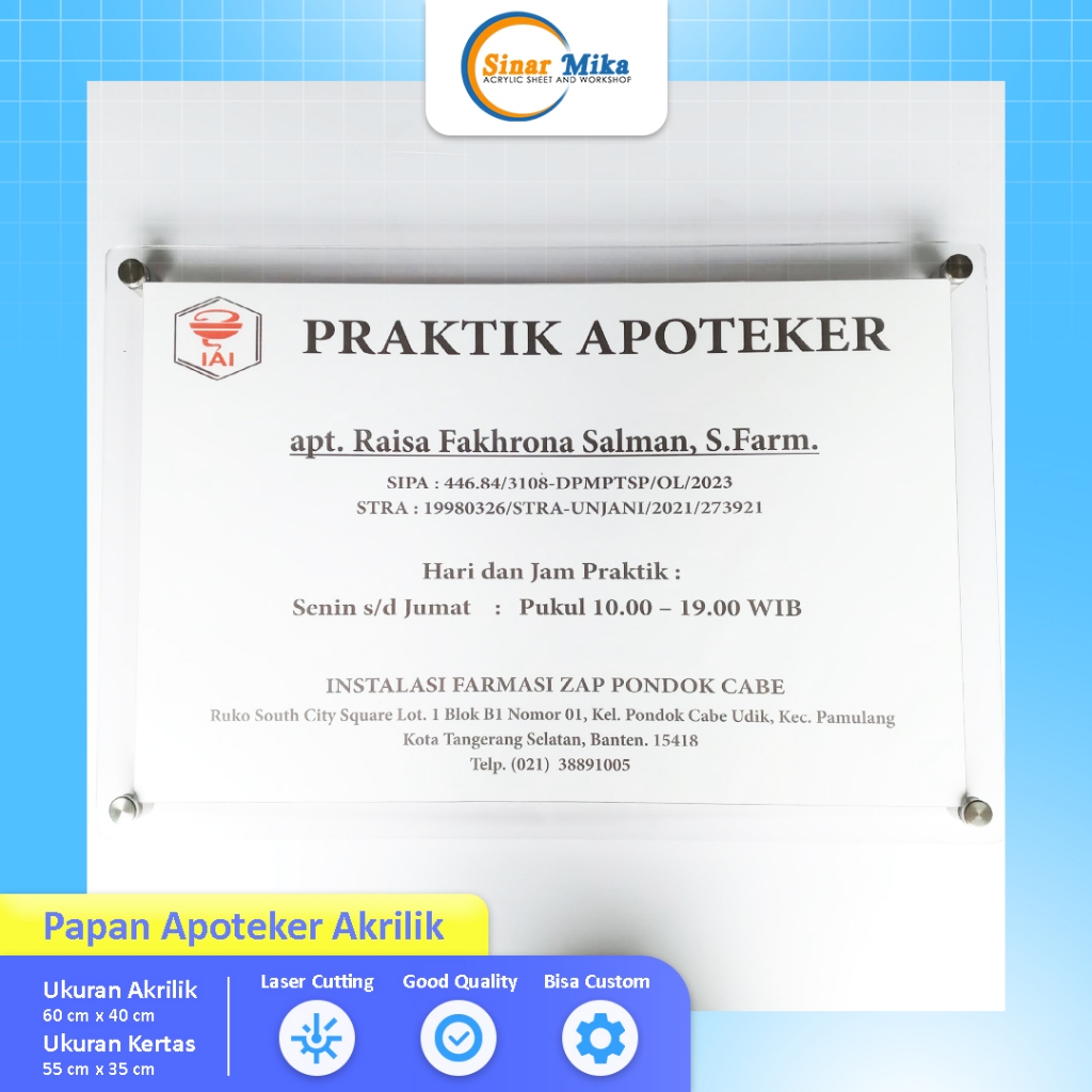 Jual Papan Praktik apoteker 60x40cm bahan akrilik | Shopee Indonesia
