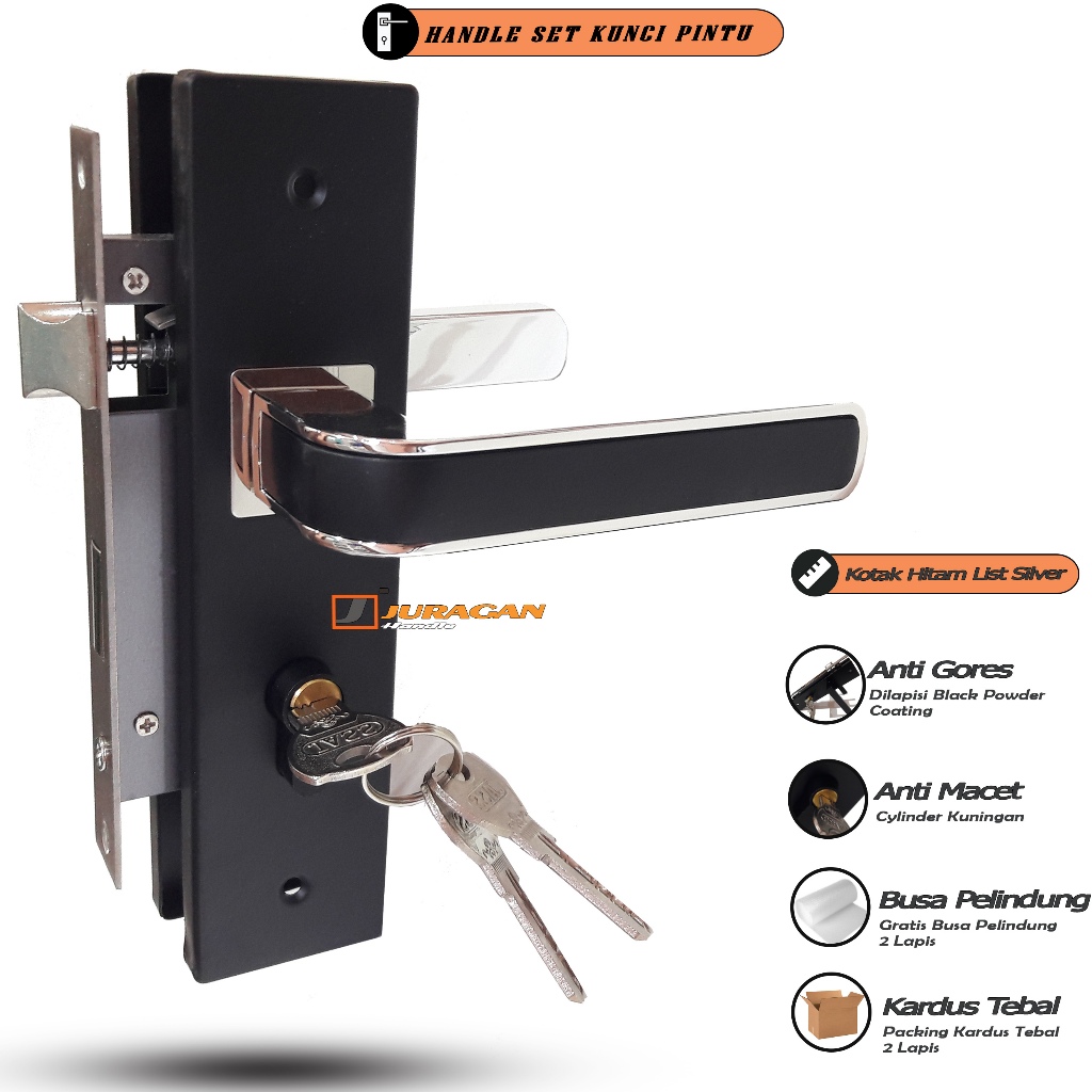 Jual Kunci Pintu Rumah Set Handle Hitam List Gagang Set Kunci Kamar ...