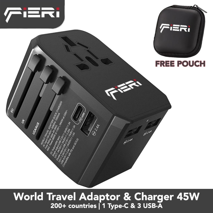 Jual Fieri World Universal Travel Adaptor Charger 45W XI2 Type C & 3 ...