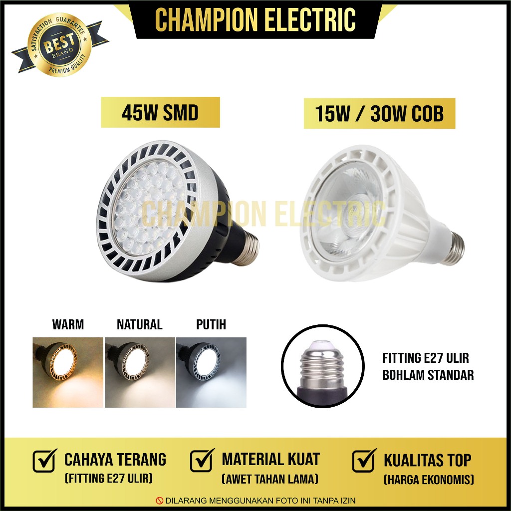 Jual Lampu Halogen LED Fitting E27 Sorot Spotlight PAR30 Spot 15W 30W 45W Putih Kuning Warm ...