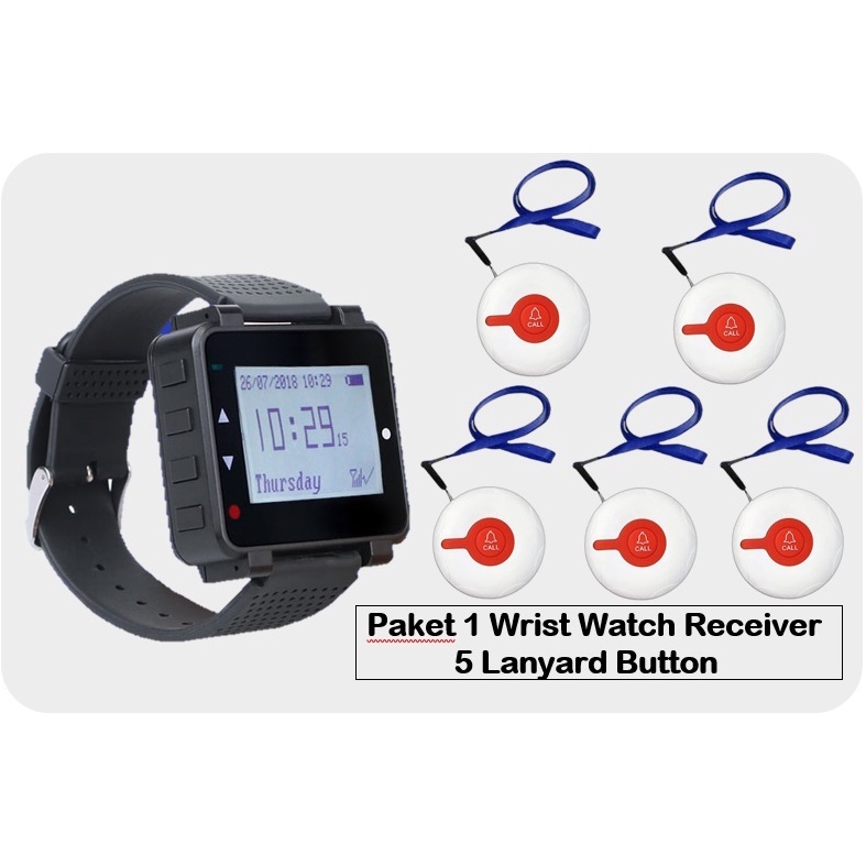 Jual Wireless Calling System T128 Wrist Watch Receiver Pager System + 5 ...