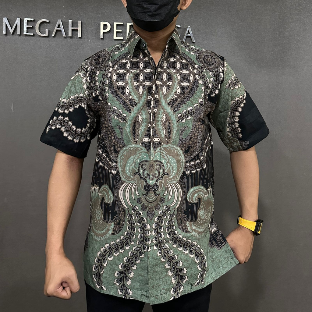 Jual ABIMANYU SAGE GREEN Kemeja batik pria lengan panjang katun solo ...