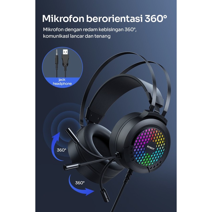 Jual ROBOT RH-G30 Gaming Headset RGB Light Effect with 360 Mic | Shopee ...