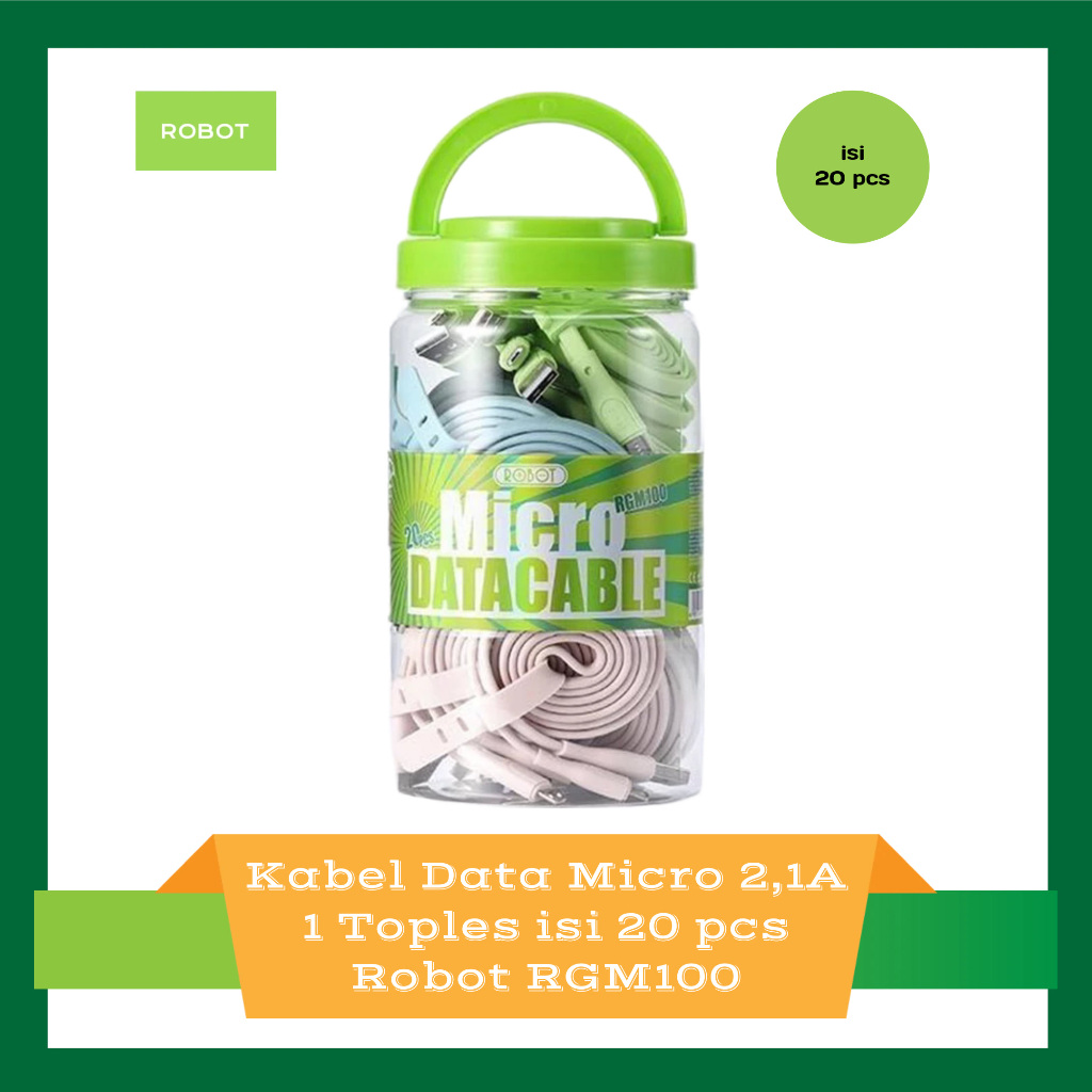 Jual Kabel Data Micro USB Robot RGM100 2,1A 1 Toples isi 20 pc | Shopee Indonesia
