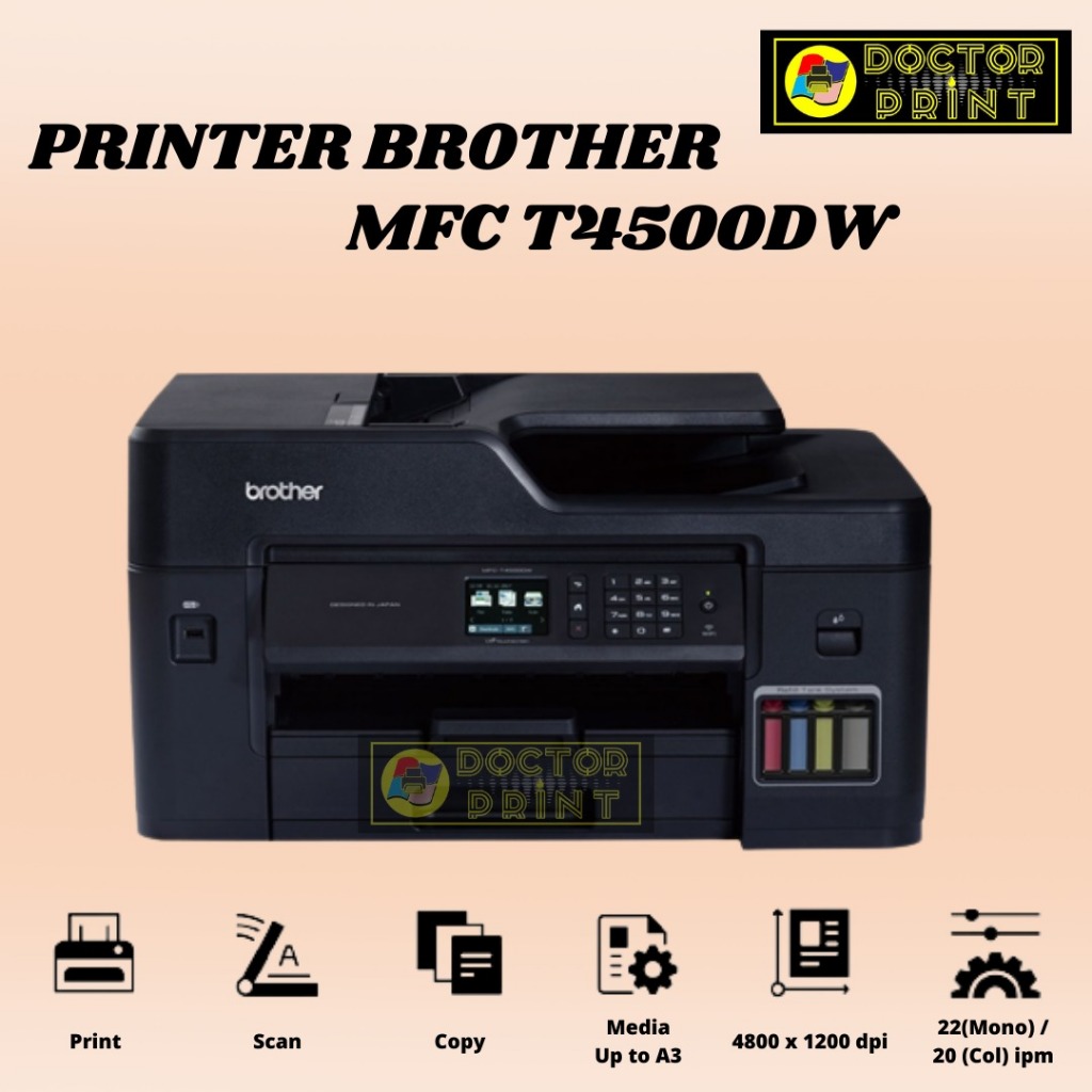 Jual Printer Brother MFC T4500DW Print Scan Copy Fax Wireless | Shopee ...