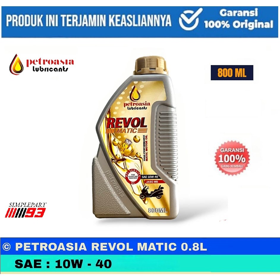 Jual Oli Mesin PETROASIA REVOL MATIC Sae [ 10W-40 ] 800ml Original 100% ...