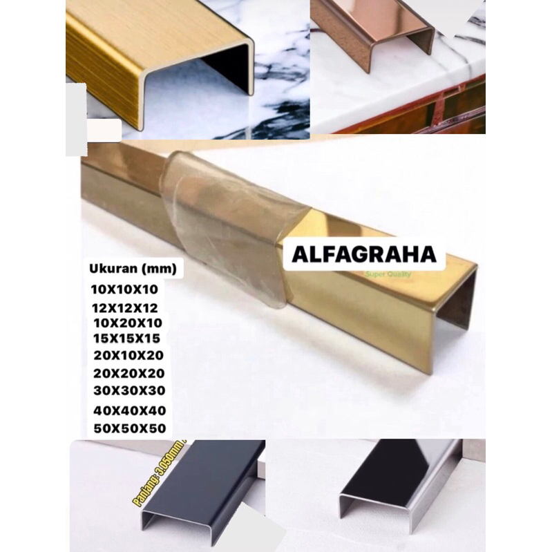 Jual LIST U MIRROR GOLD UKURAN X 3.050MM STAINLESS | Shopee Indonesia