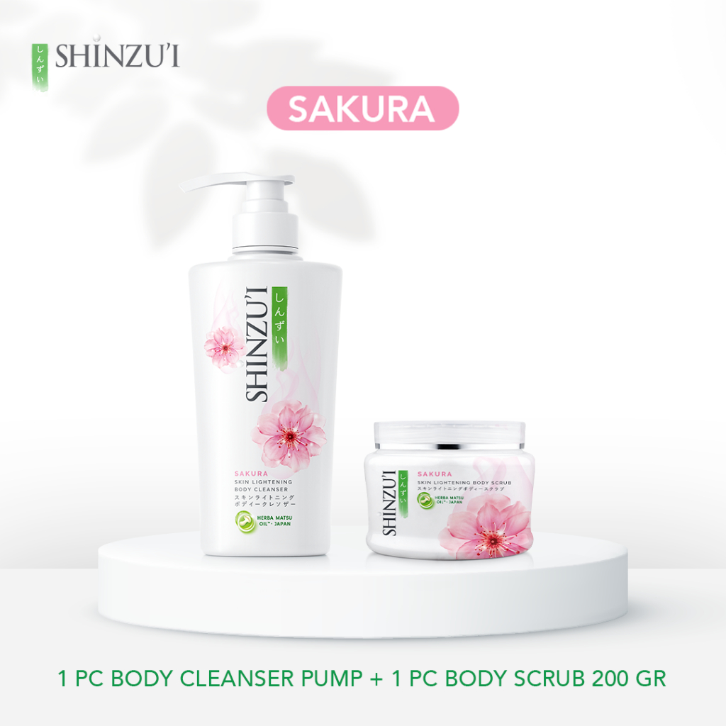 Jual Shinzui Body Cleanser Sakura Pump 480ml + Sakura Body Scrub 200gr ...
