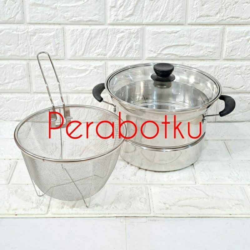 Jual Panci Steamer / Deep Fryer / Cooking Pot 22 cm Stenlis + Tutup ...