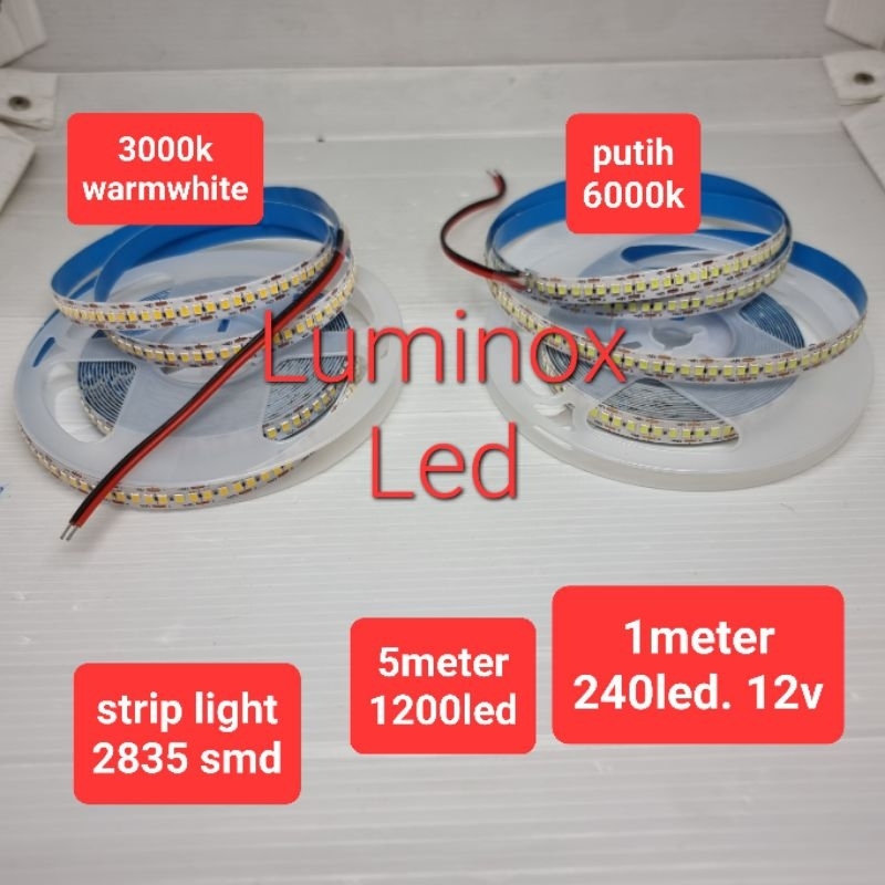Jual led strip 3000k - 6000k 12volt 5meter 1200led / strip plafon 2835 ...