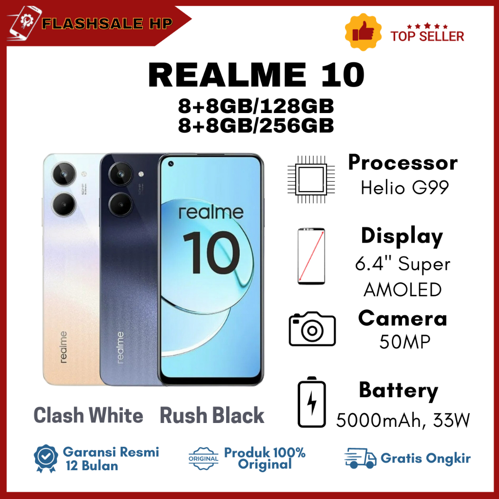 Jual Realme 10 RAM 8GB/128GB Helio G99 Chipset | 5000mAh Garansi Resmi - Clash White | Shopee ...