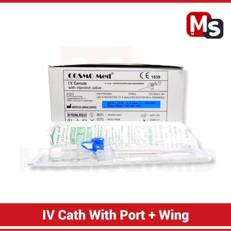 Jual Onehealth Iv Catheter With Injection Port 22 G Abocath Jarum Infus ...