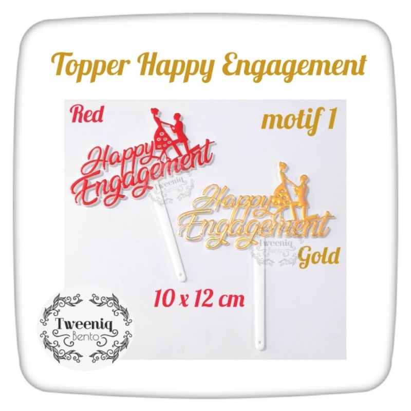 Jual Topper Happy Engagement motif 1 gold emas red merah hiasan kue ...