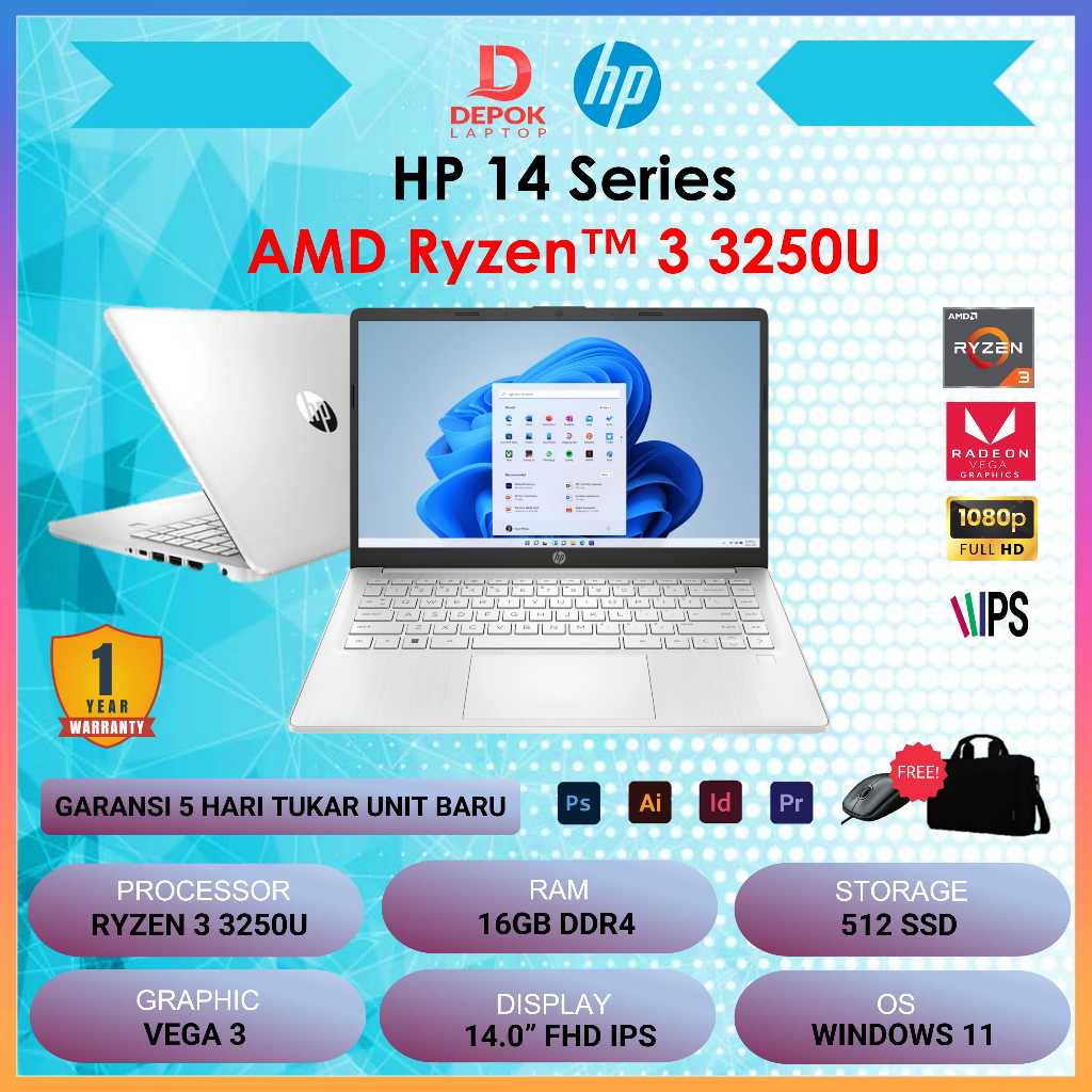 Jual HP 14 AMD RYZEN 3 3250 16GB 512 SSD WINDOWS 11 14.0FHD IPS ...