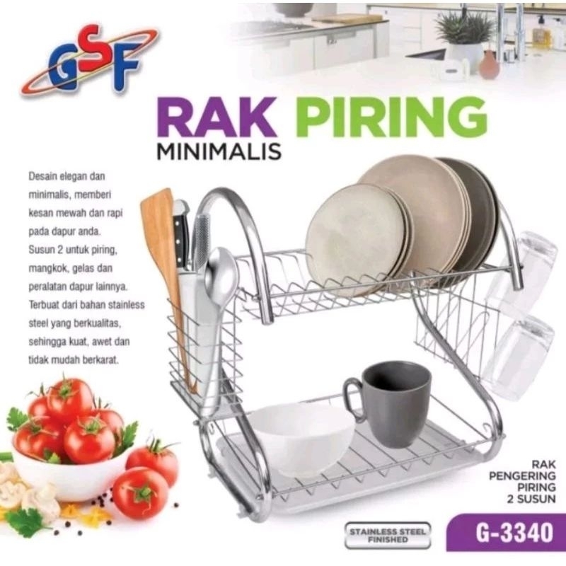 Jual Rak Piring Stainless 2 Susun GSF - 2 Tier Dish Drainer Rack ...