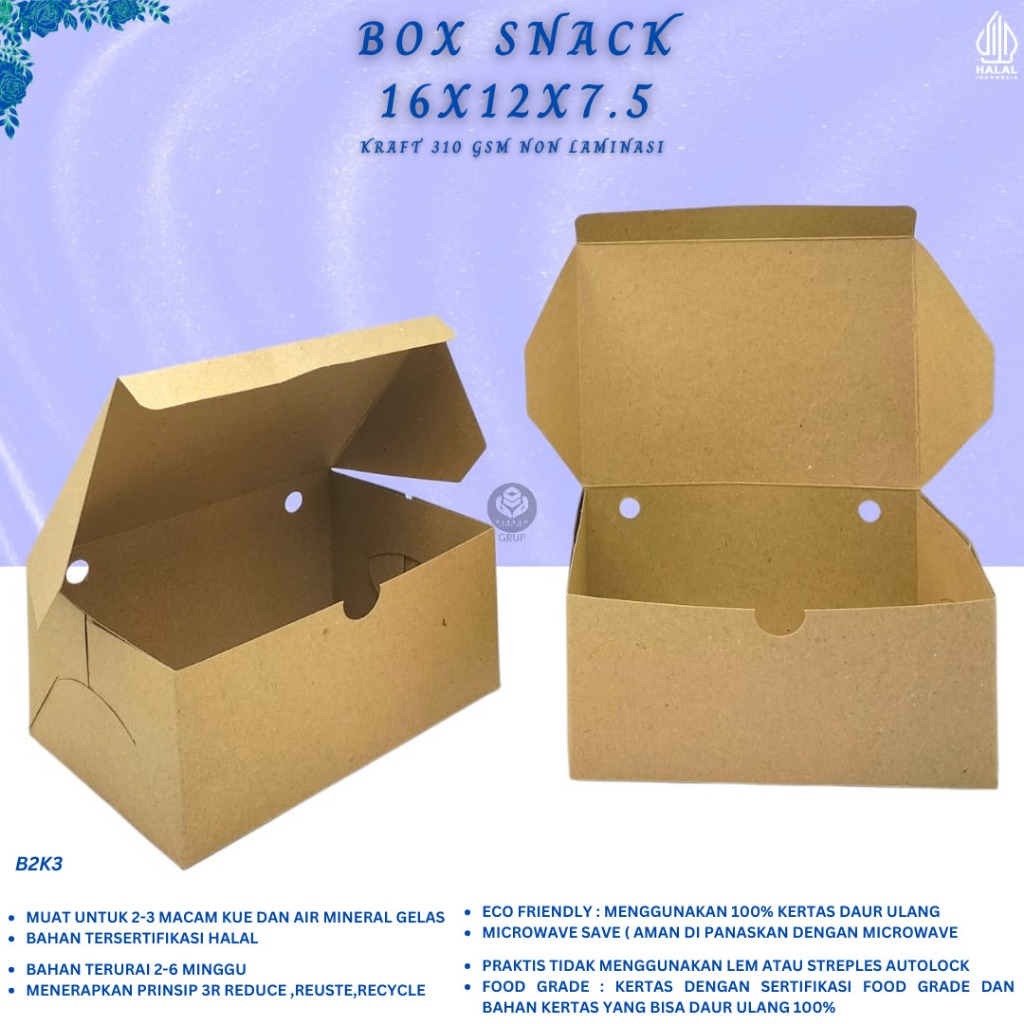 Jual Box Snack 12x16 Tebal 310 Gsm (B2K3-16X12X7.5 Cm) | Shopee Indonesia