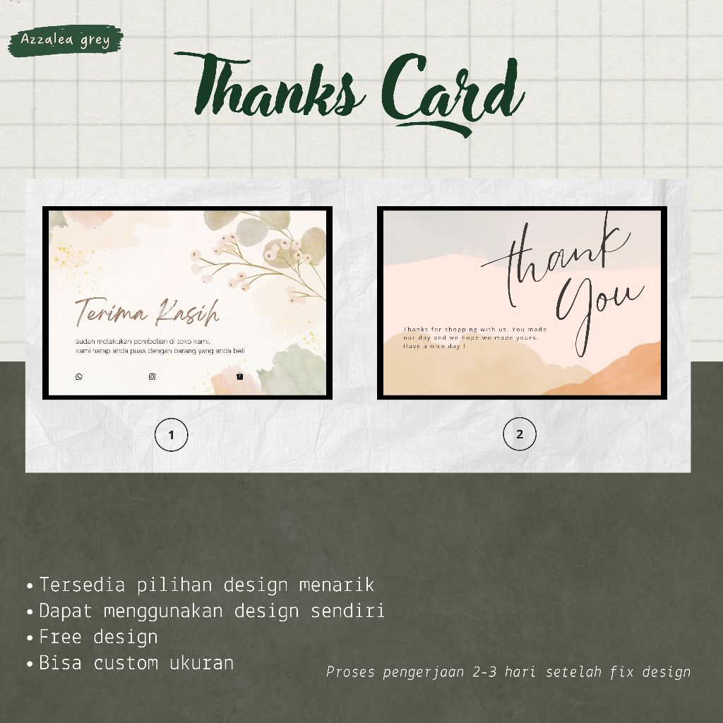 Jual Ucapan Terimakasih / Thanks Card Kertas AC230 Ukuran 5x7cm ...