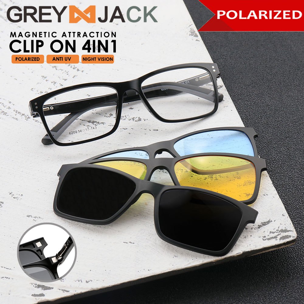 Jual Grey Jack Kacamata Clip On 4in1 Bahan TR90 Model Kotak Ringan Free Lens Polarized Bisa ...