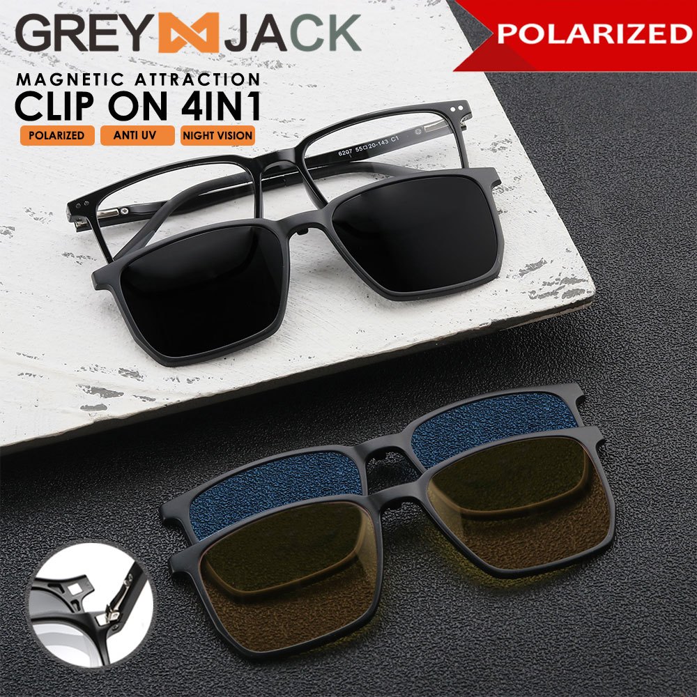 Jual Grey Jack Kacamata Clip On 4in1 Bahan TR90 Ringan Kokoh Model Kotak Pria Wanita Bisa Minus ...