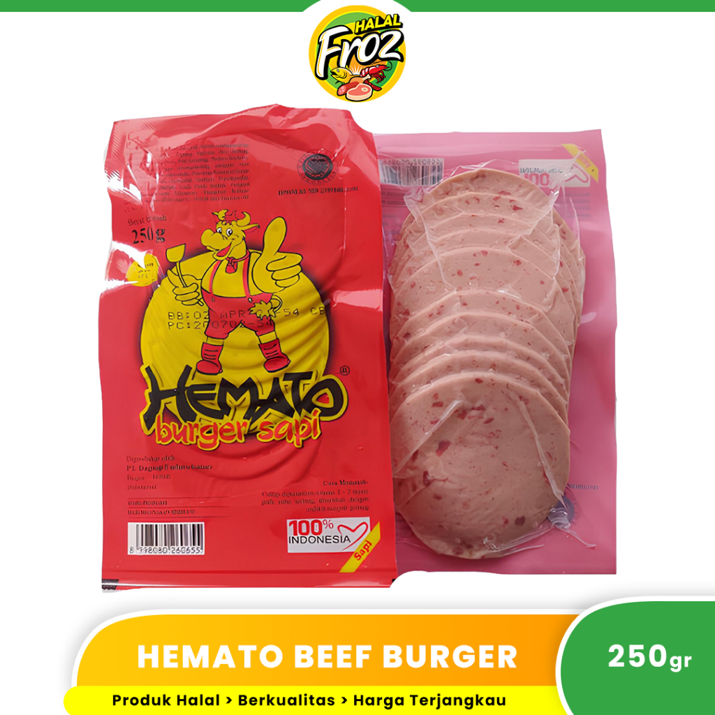 Jual Beef Burger Hemato Daging Burger Sapi Kemasan 250gr Isi 10 Pcs ...