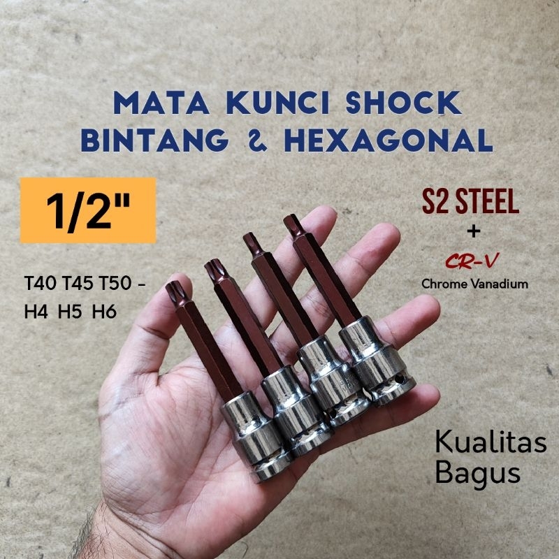 Jual Mata Kunci Shock L Bintang dan Hexagonal 1/2" T40 T45 T50 H4 L4 H5 ...