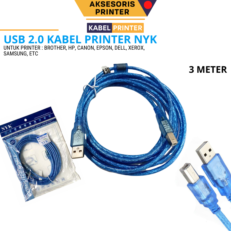 Jual Kabel Printer USB 2.0 NYK 3 Meter - USB-A ke USB-B HIGH QUALITY ...