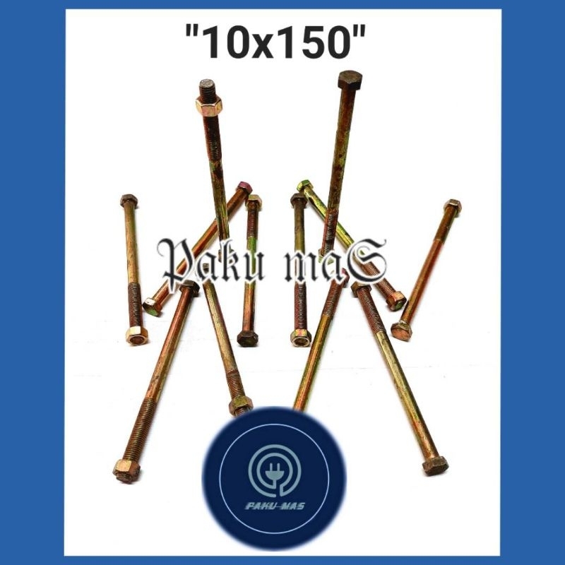 Jual Baut mur 10 x 150 baut ukuran 10 x 15cm separuh drat | Shopee ...