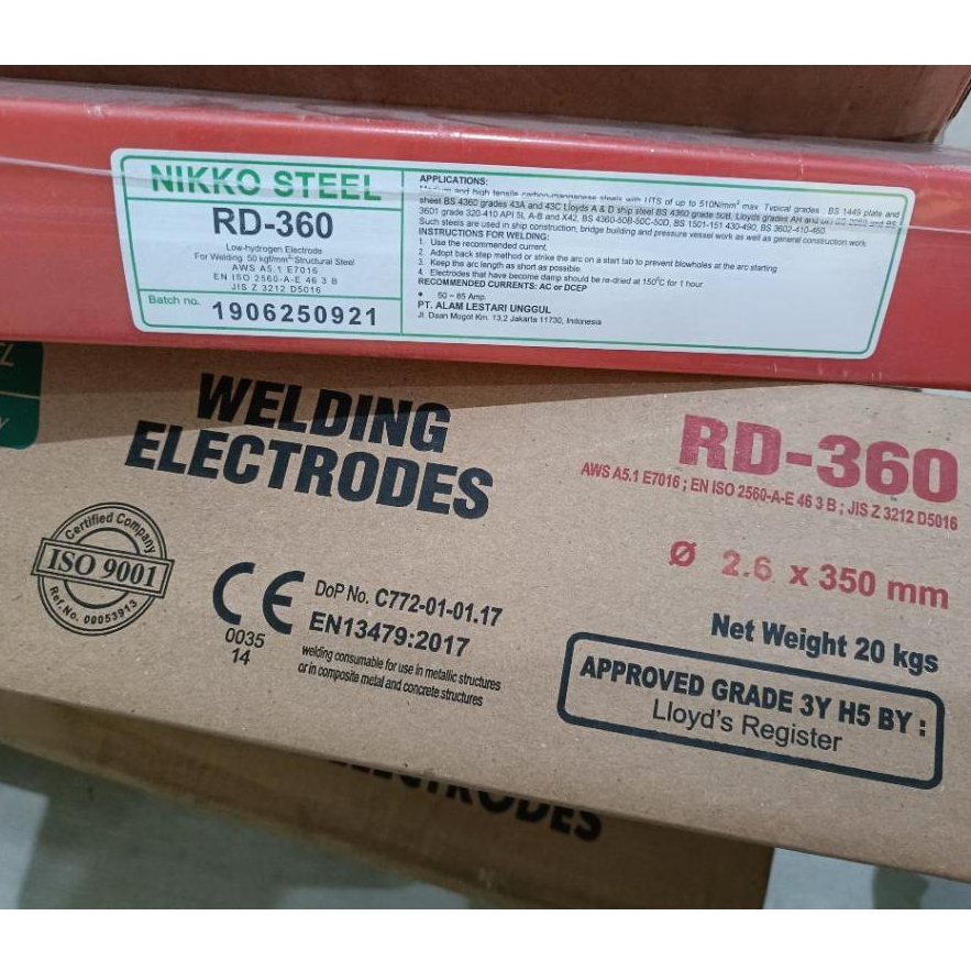 Jual Kawat las RD-360 2.6x350mmx5kg E7016 NIKKO STEEL RD360 2,6mm 5KG | Shopee Indonesia