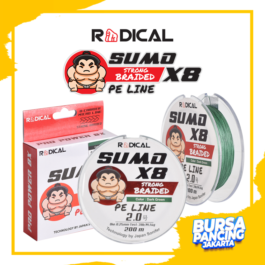 Jual RADICAL Senar Pancing SUMO X8 200M DARK GREEN Tali Pancing PE ...