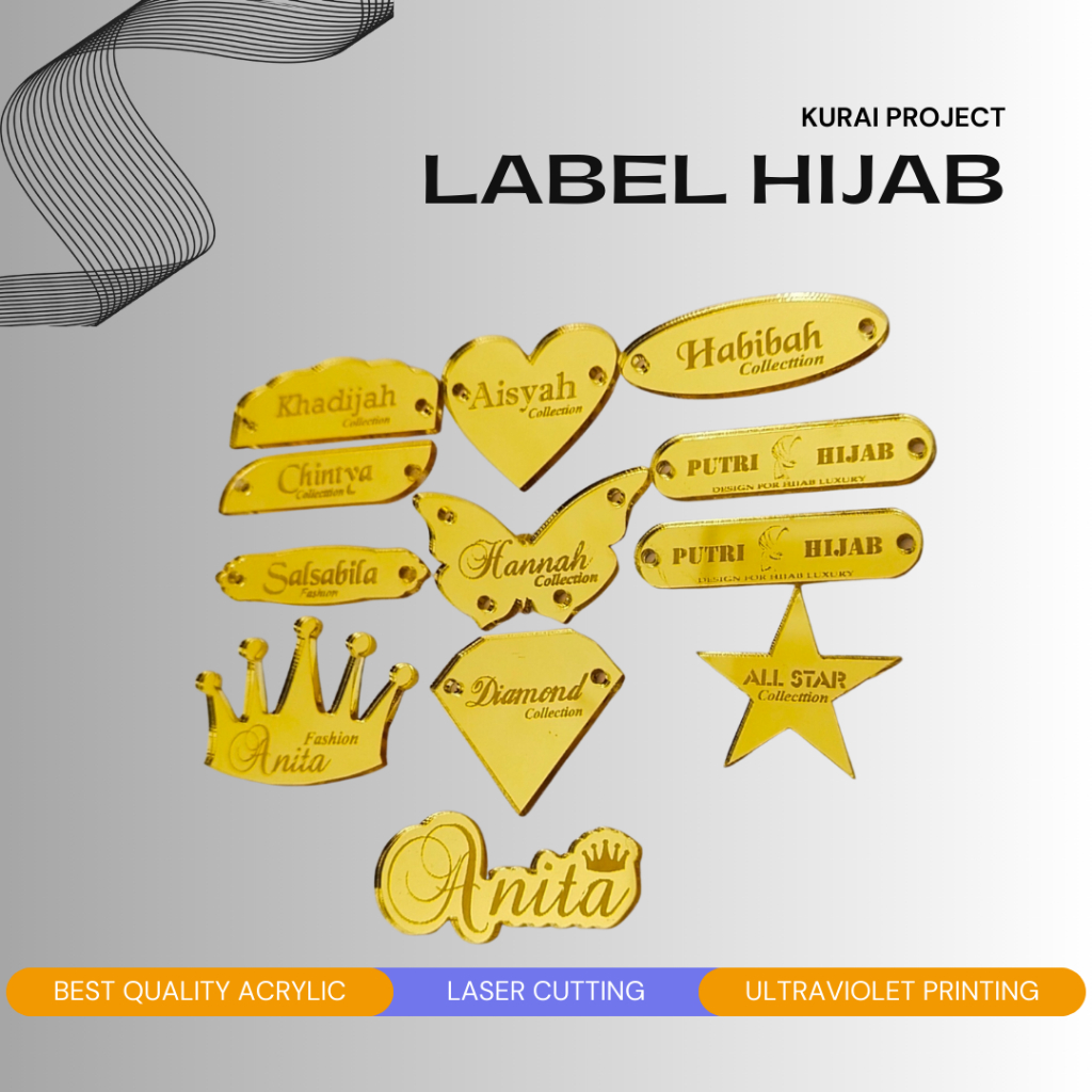 Jual Custom Label Tag Akrilik Fashion Hijab Grafir - Label Tag Akrilik ...