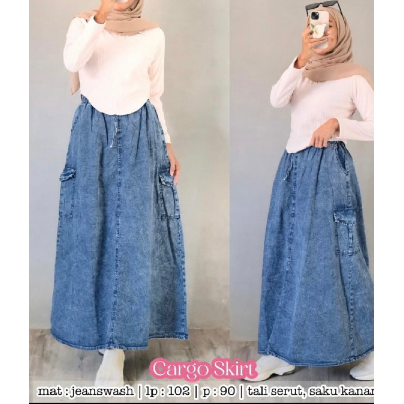 Jual ROK JEANS CARGO // ROK CARGO JEANS // Rok Wanita Panjang Jeans ...
