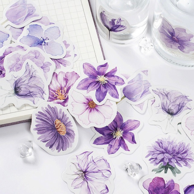 Jual (READY) 46PCS PURPLE FLOWER STICKER BOX SET | deco estetik ...