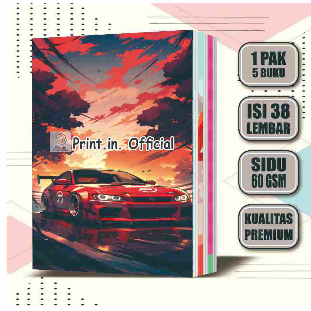 Jual Buku Tulis Custom Cowok Motif Mobil 38 Lembar / Buku Tulis Sekolah ...