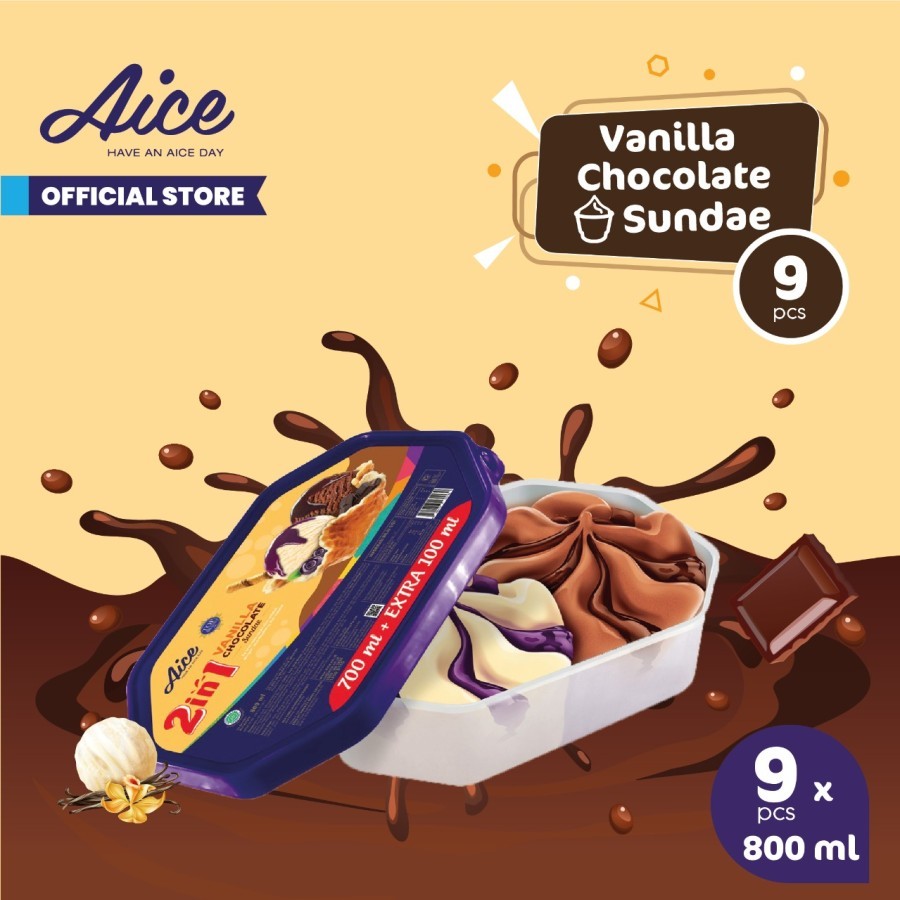 Jual Aice Vanilla Chocolate sundae Ice Cream Eskrim 800 ml Es Krim isi 9Pcs | Shopee Indonesia