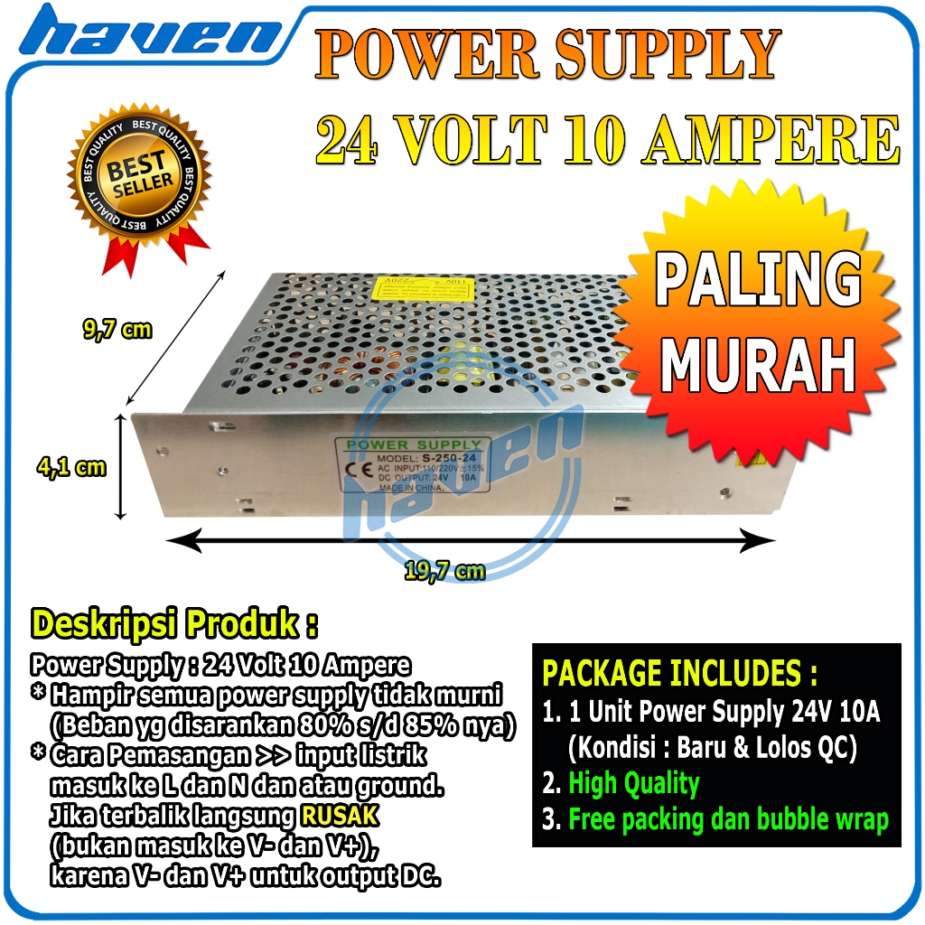 Jual Switching Power Supply 24V 10A / PSU 24V 10A Switching Power ...