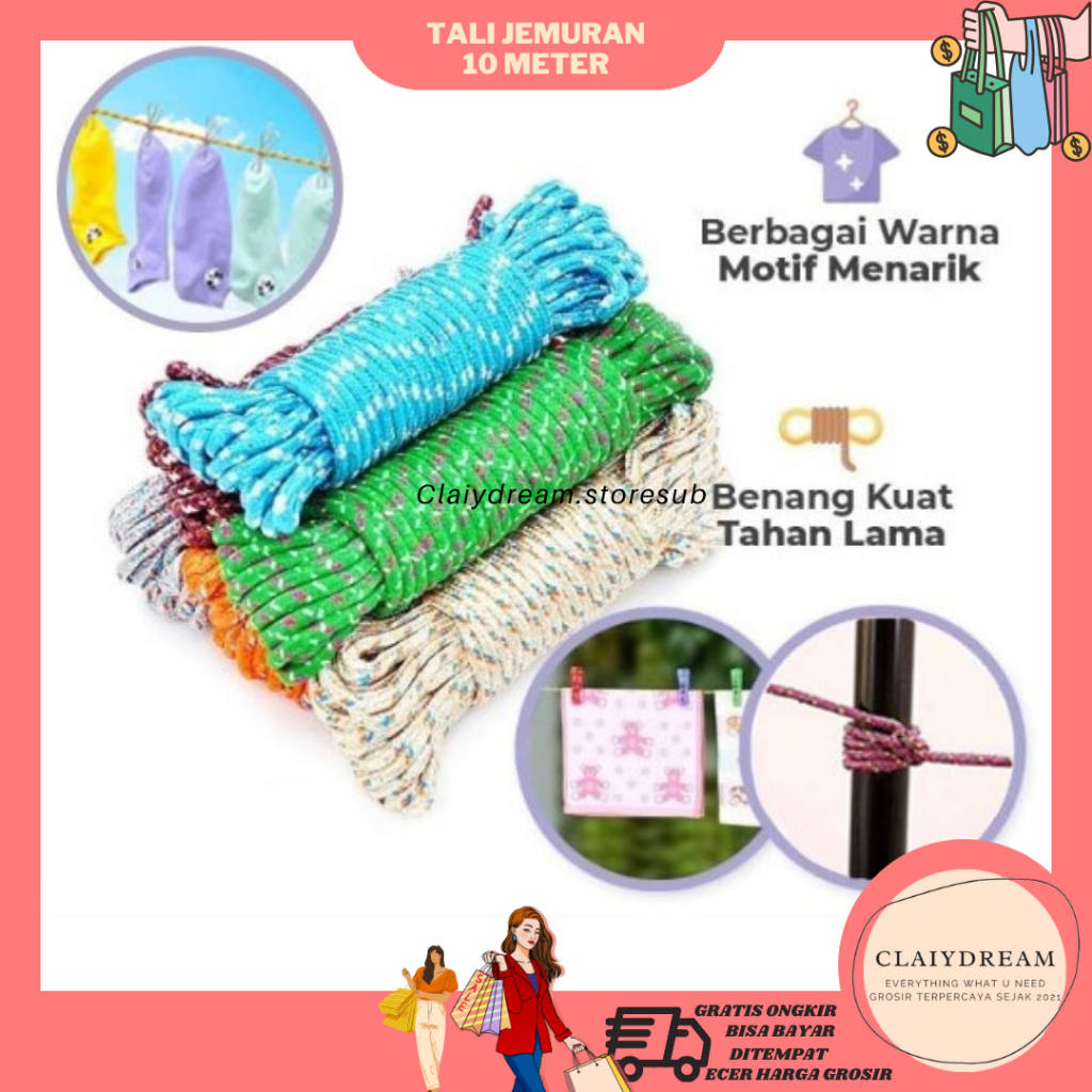 Jual CLAIYDREAM Tali Jemuran Baju Nylon 5m & 10m Anti Slip / Ikat ...
