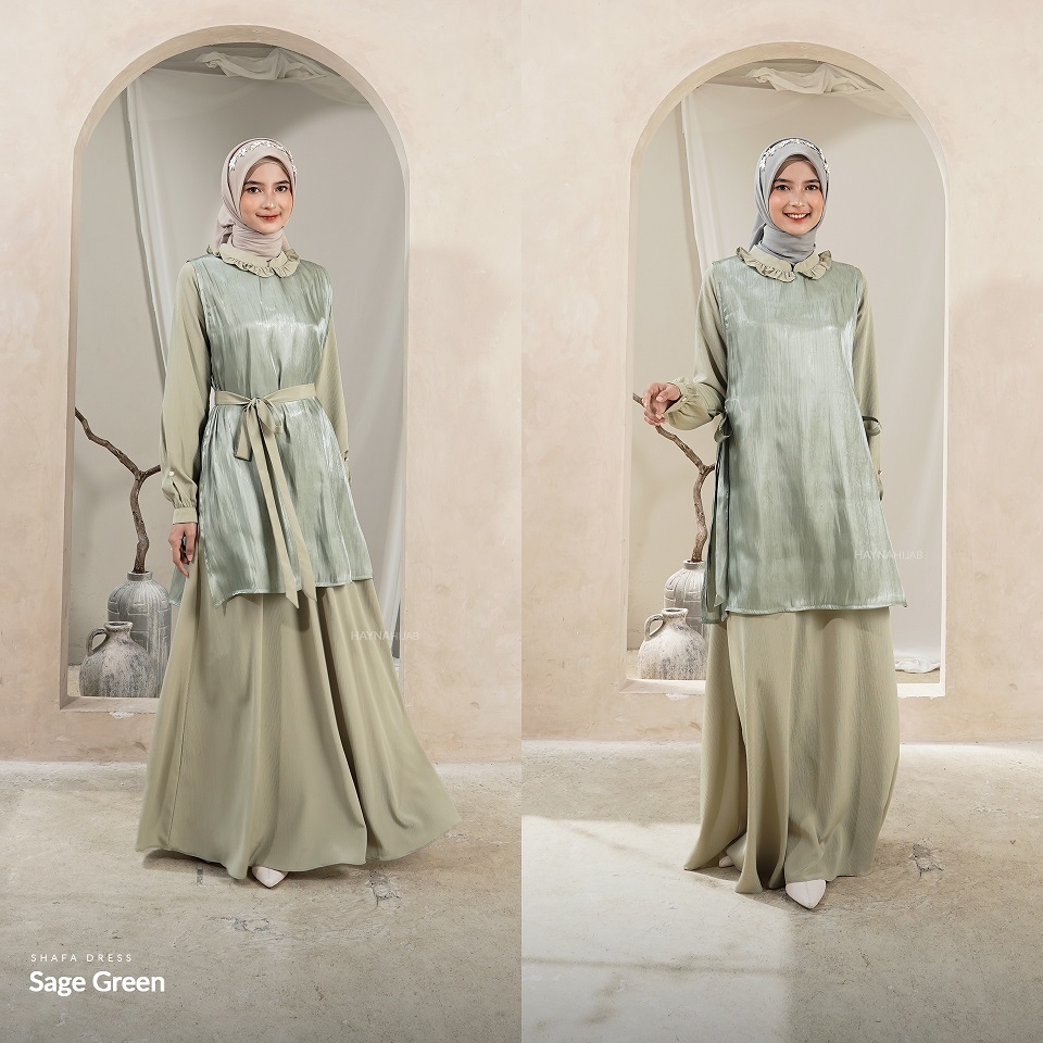 Jual HAYNA Shafa Dress - Sage Green Busui Friendly Dress Kondangan ...