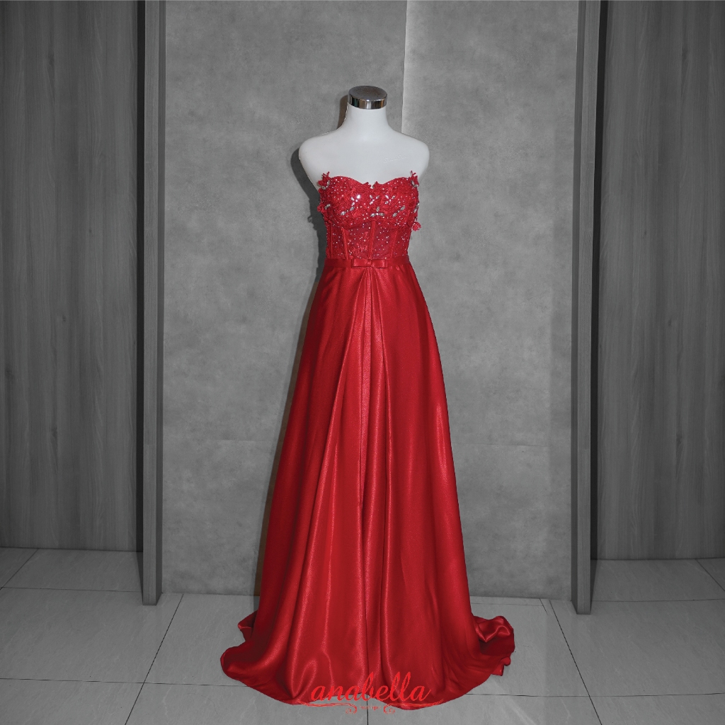 Jual LONG DRESS FEMALE MODEL CORSET MATA2 BWH SATIN RED ALL SIZE ...
