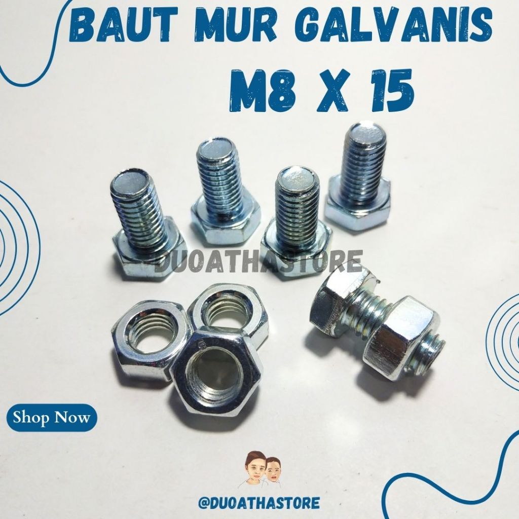 Jual M8x15 Baut Mur M8 X 15 BMP Galvanis Putih | Shopee Indonesia
