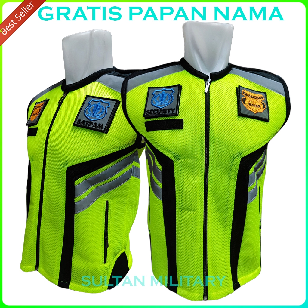 Jual Rompi Security/Satpam Model Hijau Garis Hitam Bahan Double Mesh ...