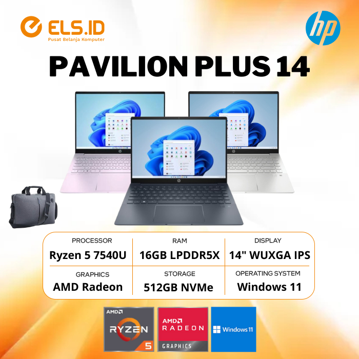 Jual HP Pavilion Plus 14 Ryzen 5 7540U 16GB SSD 512GB 14" WUXGA W11+OHS | Shopee Indonesia